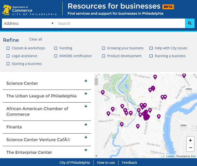 GitHub - CityOfPhiladelphia/business-technical-support-finder: A map and filterable list for ...