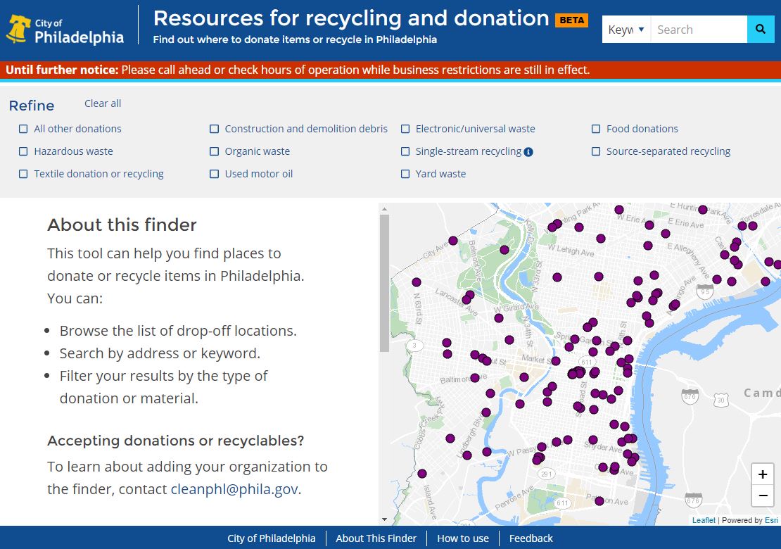 GitHub - CityOfPhiladelphia/recycling-and-donation-finder: A map and filterable list for finding ...
